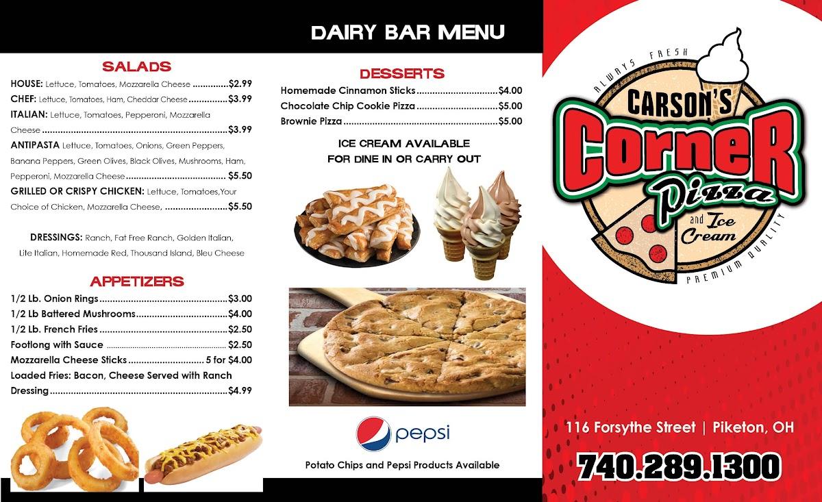 Menu at Carson’s Corner Pizza pizzeria, Piketon