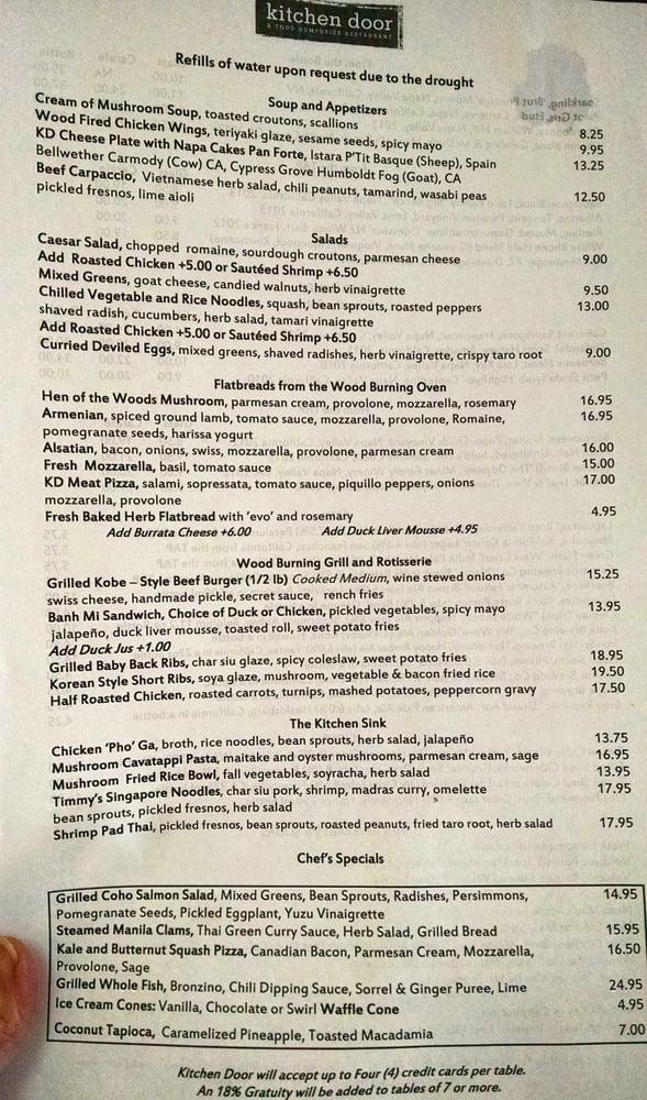 Menu at Kitchen Door pub & bar, Napa