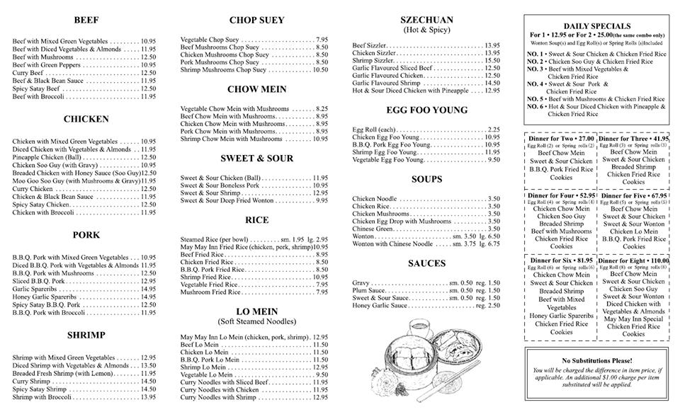 Menu at May May Inn restaurant, Kingsville
