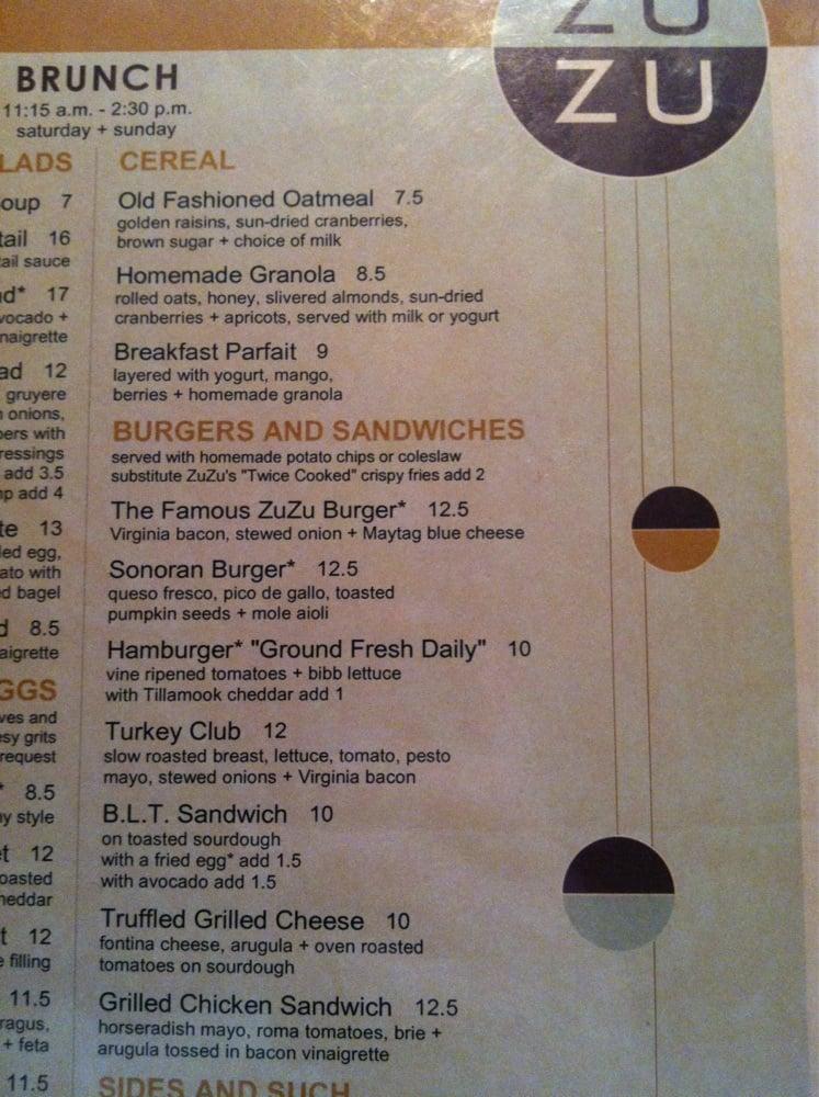 Menu at ZuZu pub & bar, Scottsdale, E Main St