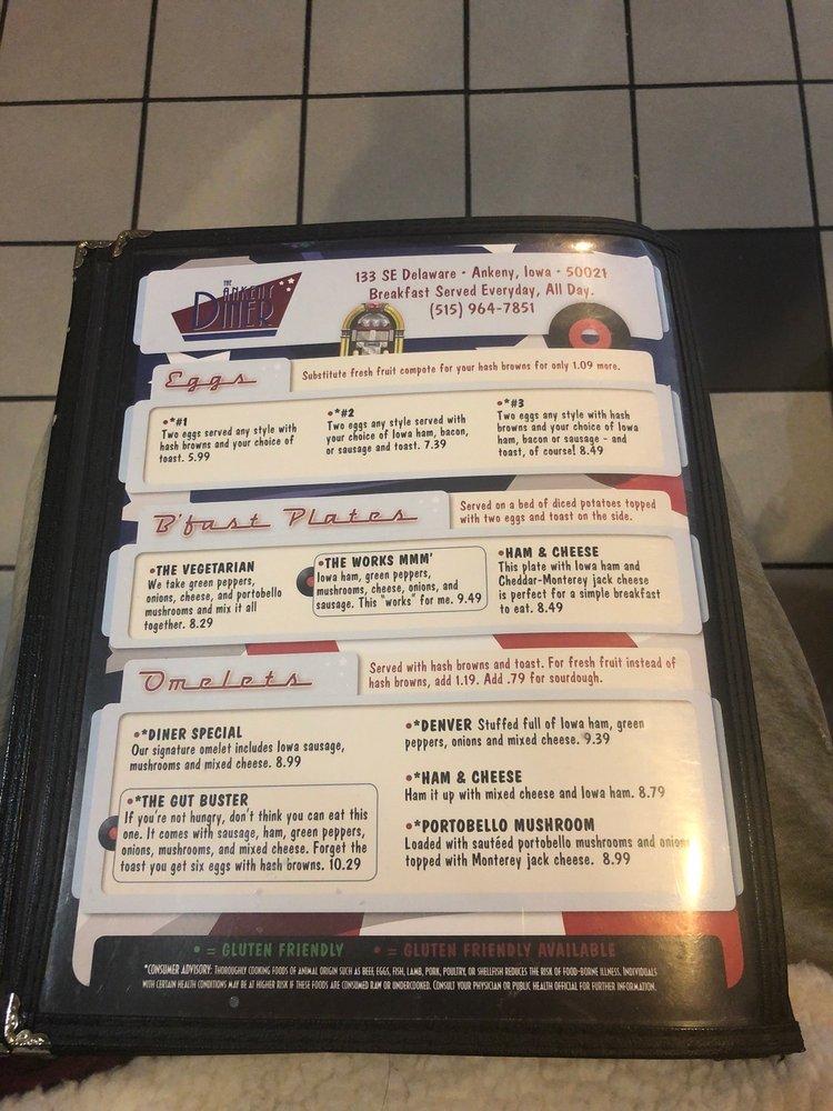Menu at Ankeny Diner restaurant, Ankeny, 133 SE Delaware Ave