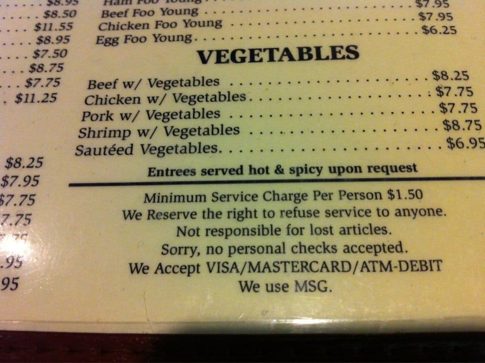 Menu at Arizona Chinese Restaurant, Chula Vista
