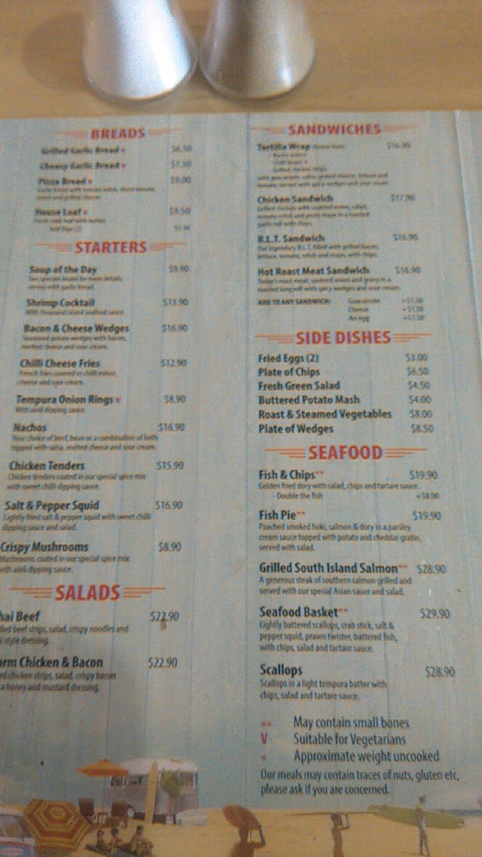 Menu at Breakers Taradale restaurant, Napier