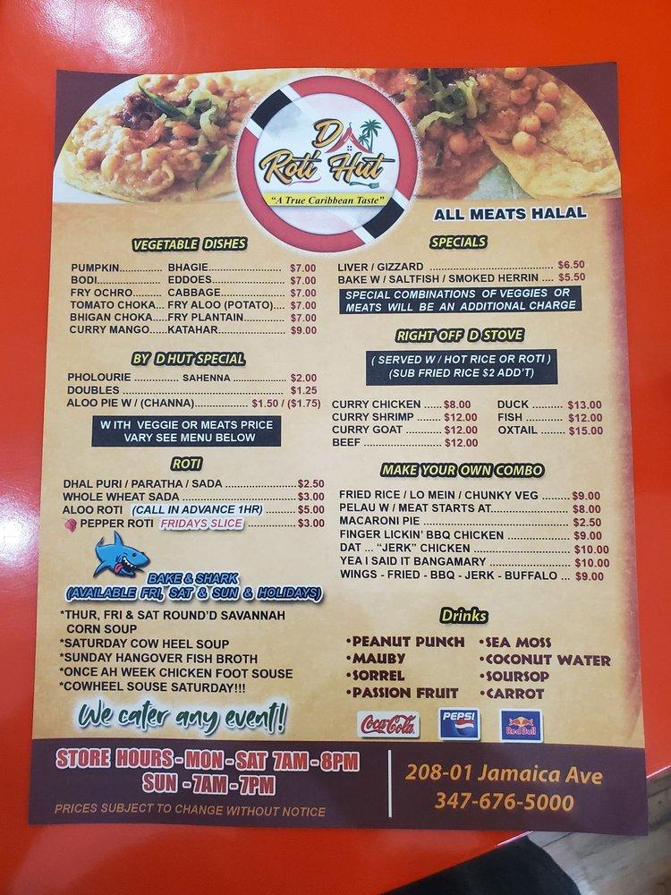 Menu at D ROTI HUT restaurant, Elmont