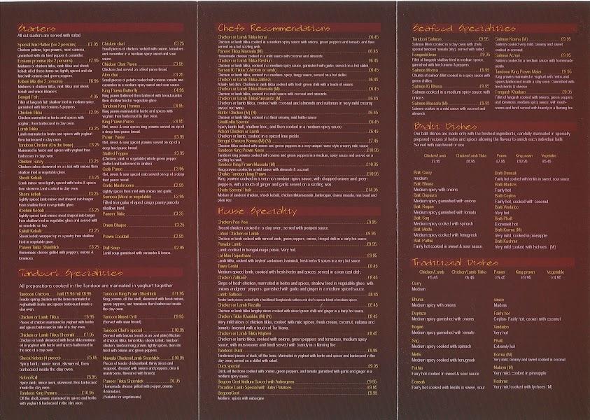 Menu at Eastern Paradise restaurant, Greenleys, 10 - 12 Wolverton Rd