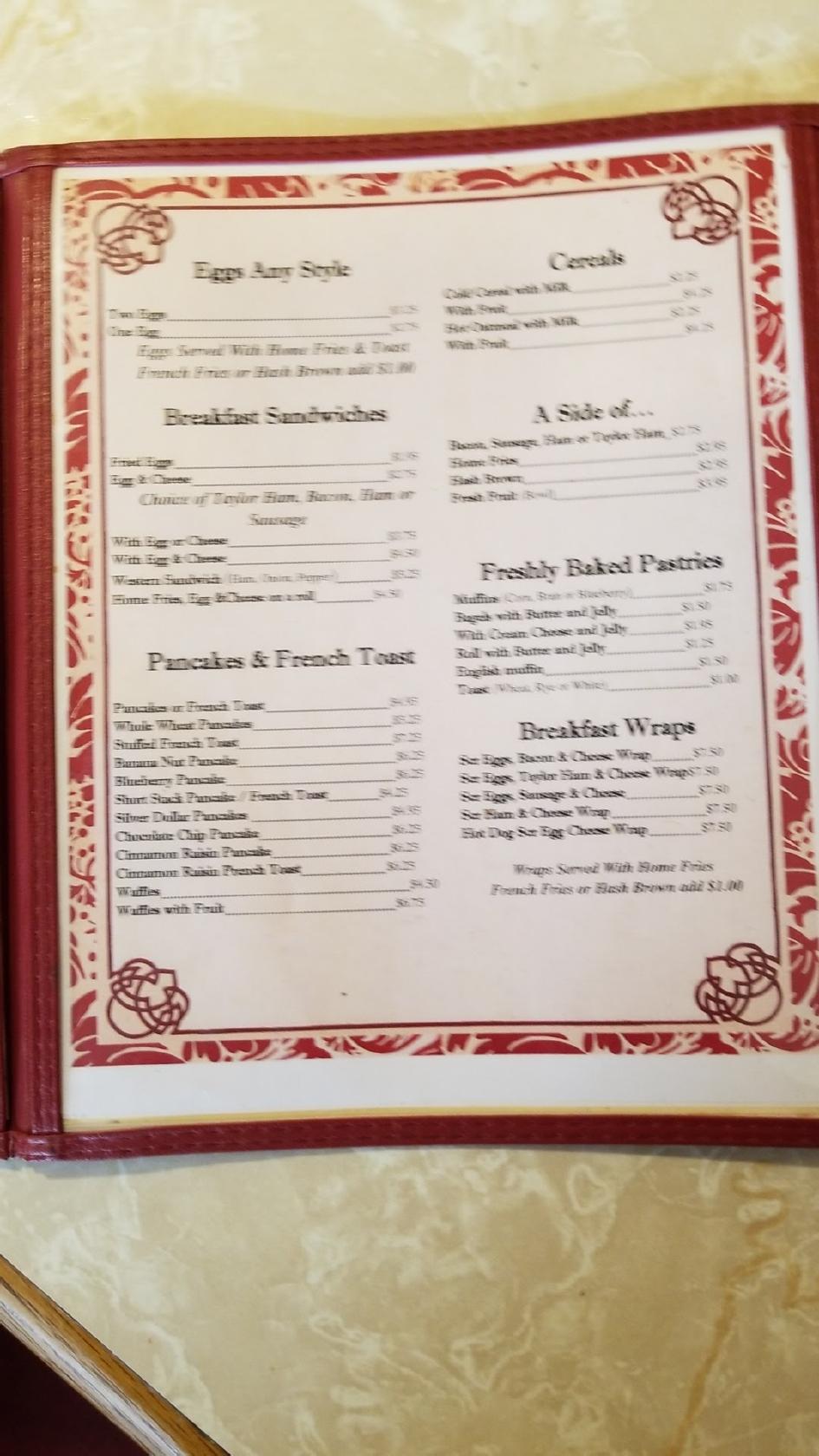Menu at Fisher's Cafe, North Arlington