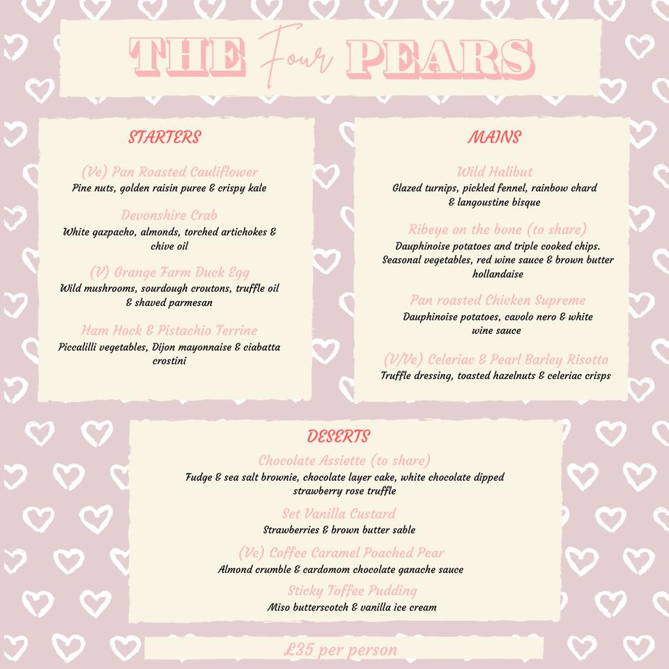 Menu at Four Pears Pub & Restaurant, Northampton