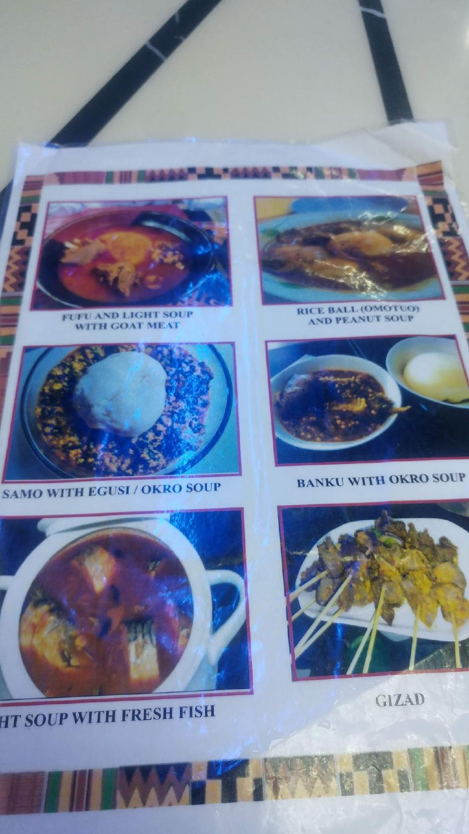 Menu at Ghana Locals restaurant, Hong Kong