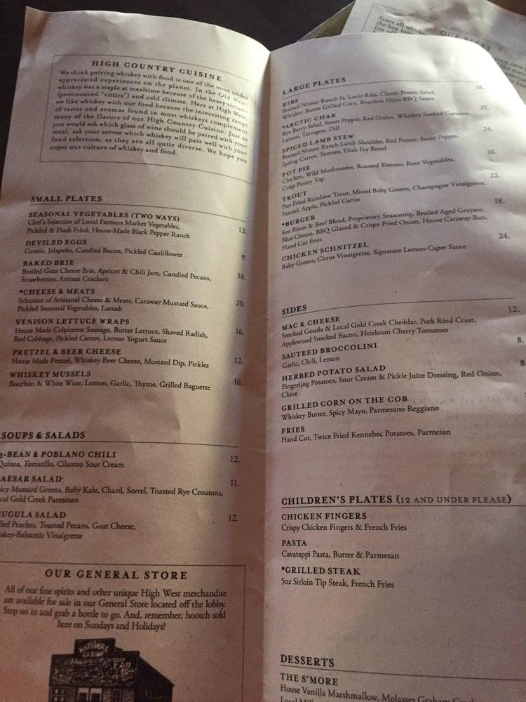 Menu at High West Saloon pub & bar, Park City