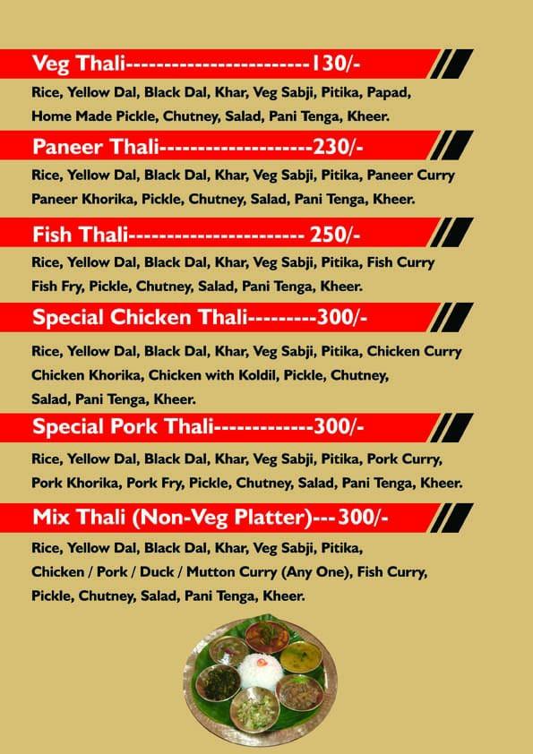Menu at Khruptang, an Assamese Ethnic Restaurant Nagaon, India