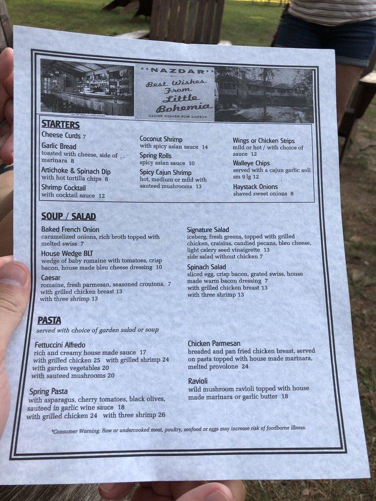 Menu at Little Bohemia Lodge restaurant, Manitowish Waters, 142 US-51