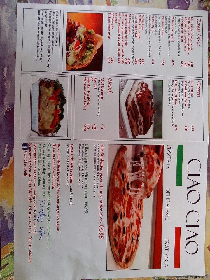 Menu at Milan Ciao Ciao, Delft