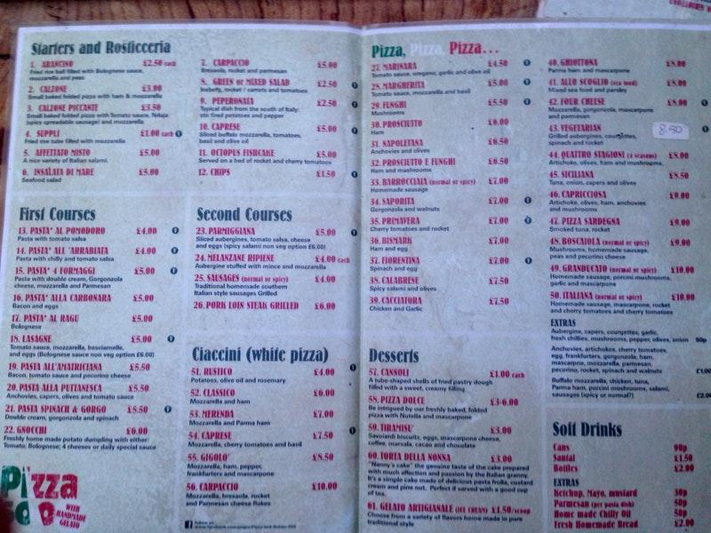 Menu at Pizza 500 pizzeria, Brighton