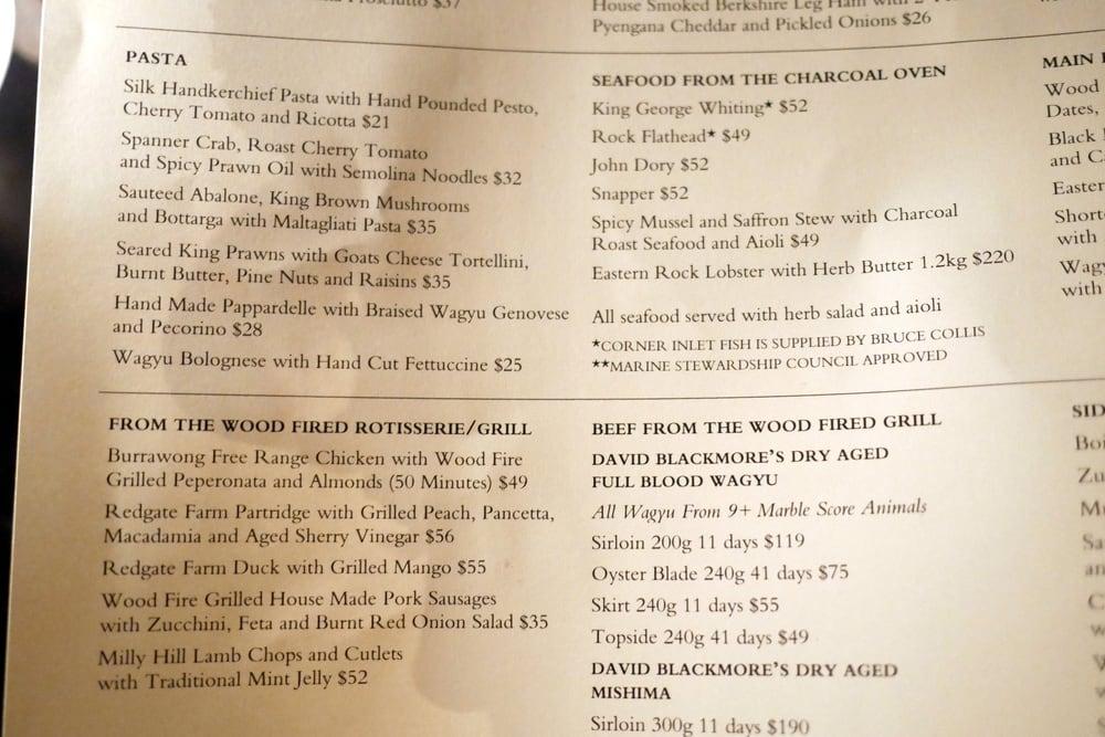 Menu at Rockpool Bar & Grill Sydney, Sydney
