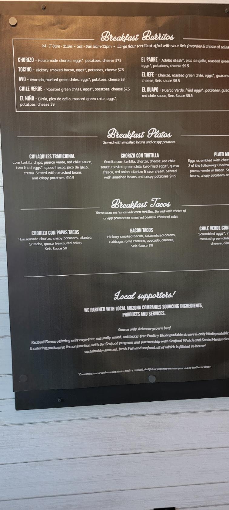 Menu at Seis Kitchen Oro Valley restaurant, Oro Valley