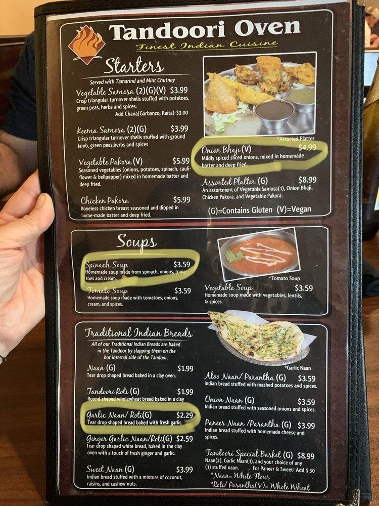 Menu at Tandoori Oven restaurant, Logan