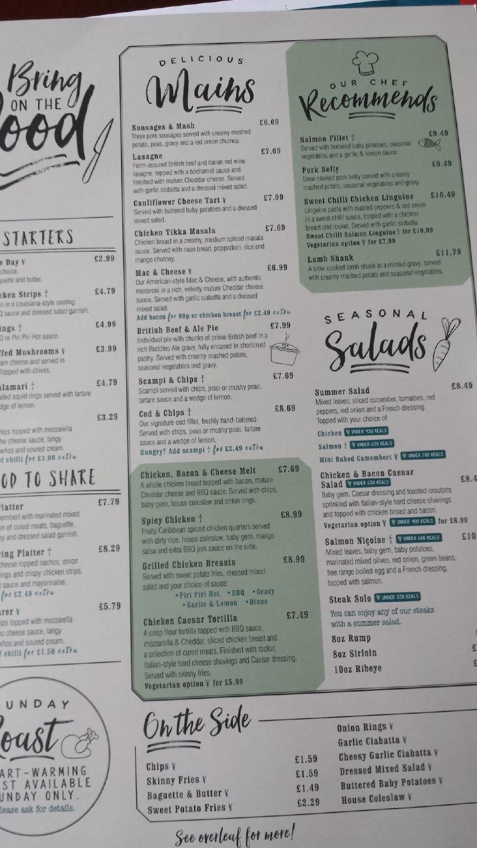 Menu at The Ring O' Bells pub & bar, Shipley