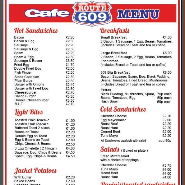 Menu at cafe route 609, Bradford