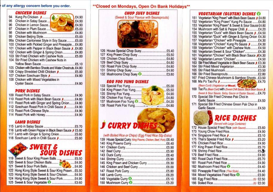 Menu at Beijing Chinese & Thai Takeaway restaurant, Bristol