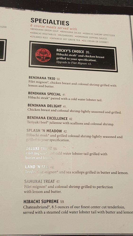 Menu at Benihana restaurant, Las Vegas, Paradise Rd