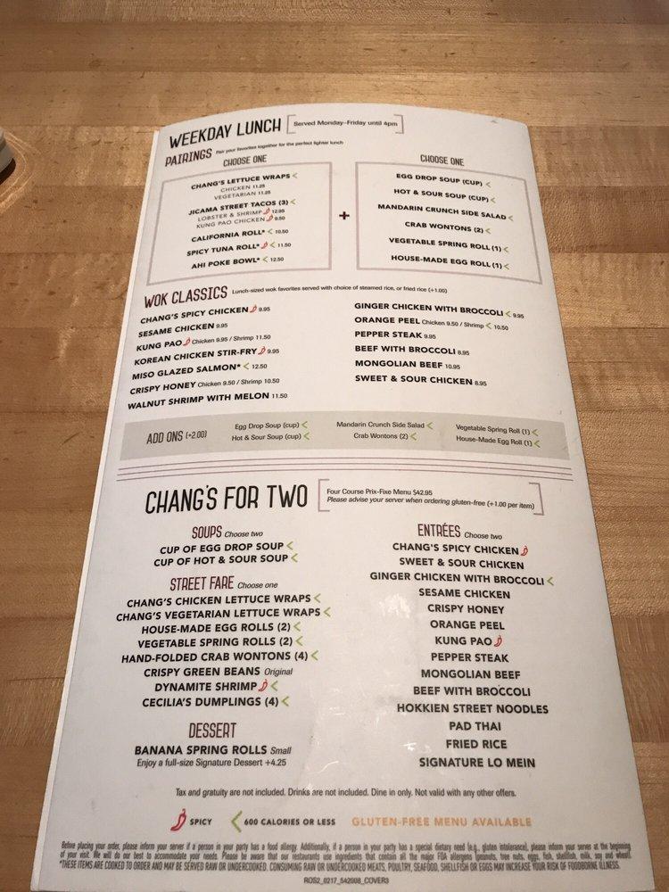 Menu at P.F. Chang's restaurant, Mount Pleasant