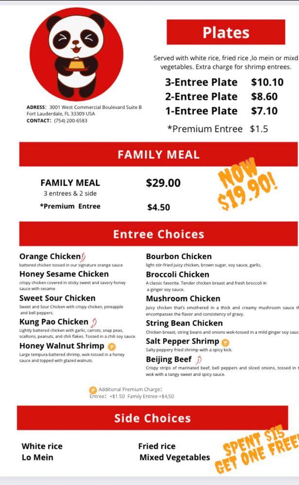Menu at Panda Eatery restaurant, Fort Lauderdale