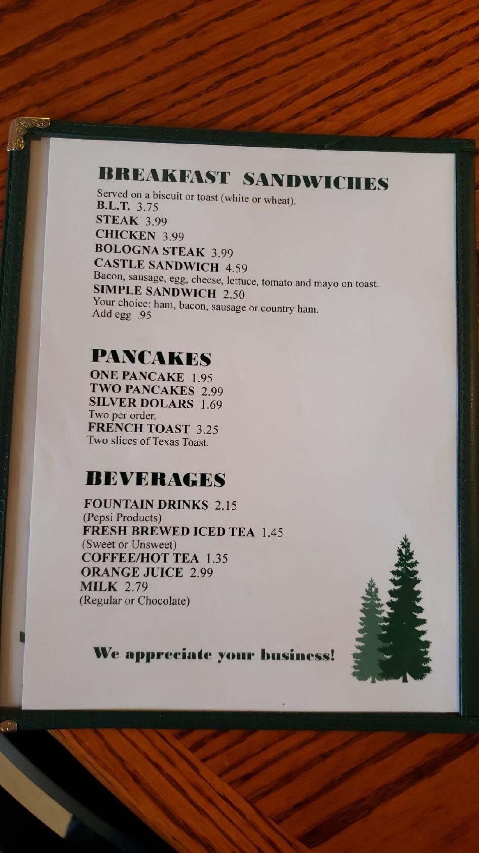 Menu at Pine Top Restaurant, New Castle, Craig Creek Rd