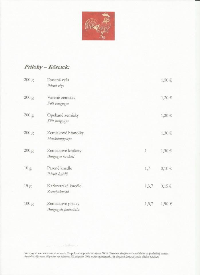 Menu at Reštaurácia Rézkakas restaurant, Okoč