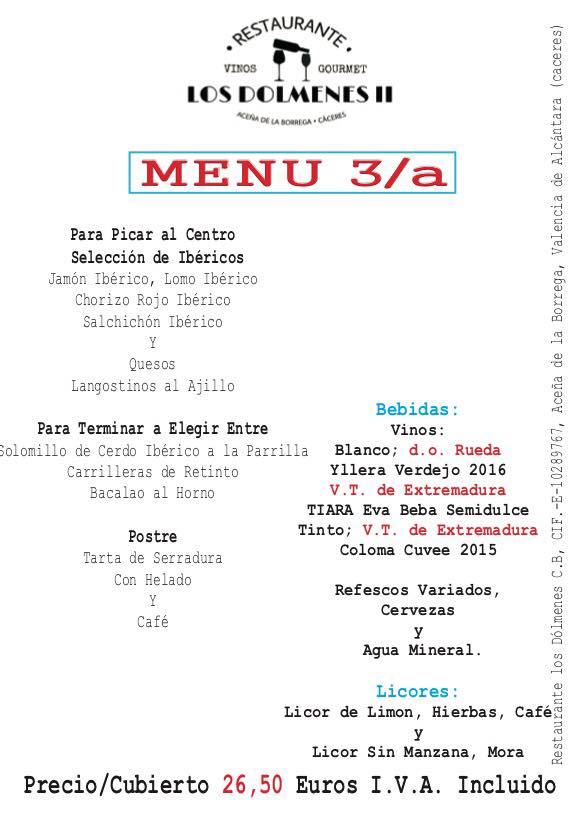 Menu at Restaurante los Dolmenes, La Aceña de la Borrega