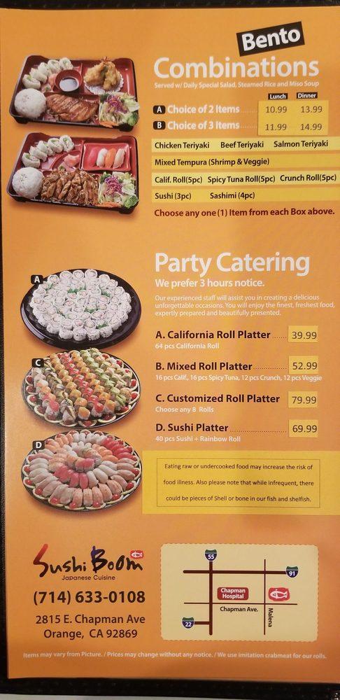 Menu at Sushi Boom restaurant, Orange