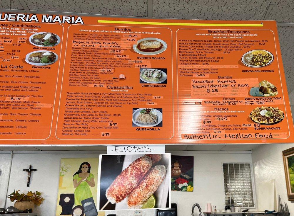Menu at Taqueria Maria restaurant, Willits