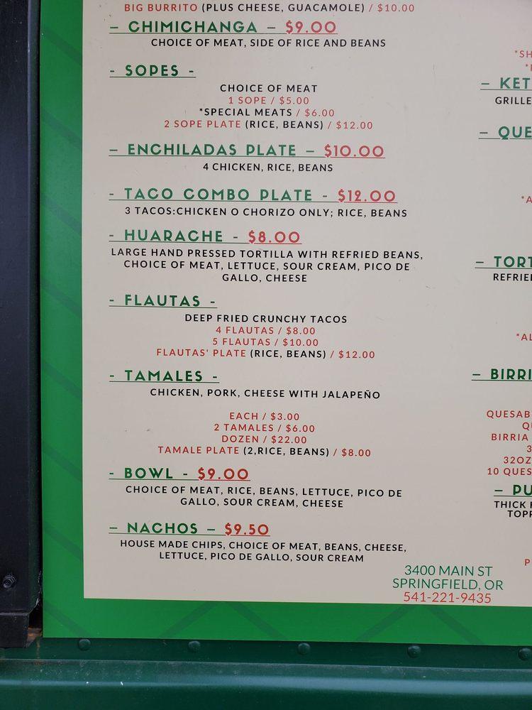 Menu at The Quack Taco restaurant, Springfield, Main St