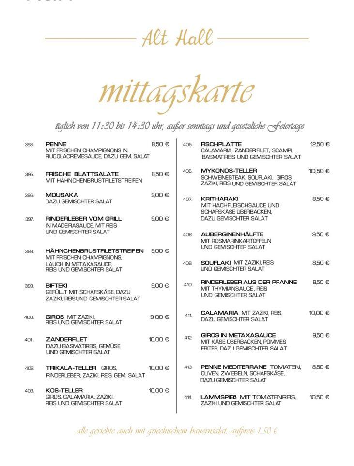 Menu at Restaurant Alt Hall, Schwäbisch Hall