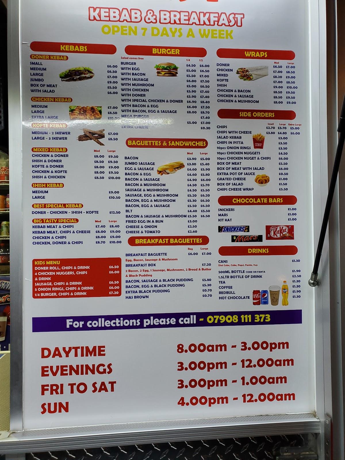 Menu at Best Kebab Van Odiham fast food, Hook