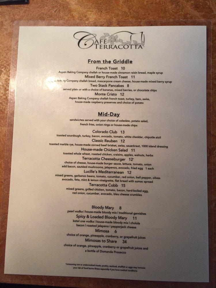 Menu at Cafe Terracotta, Littleton