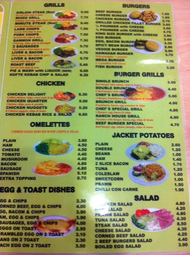 Menu at Chefs Delight cafe, London, 69 Sydenham Rd