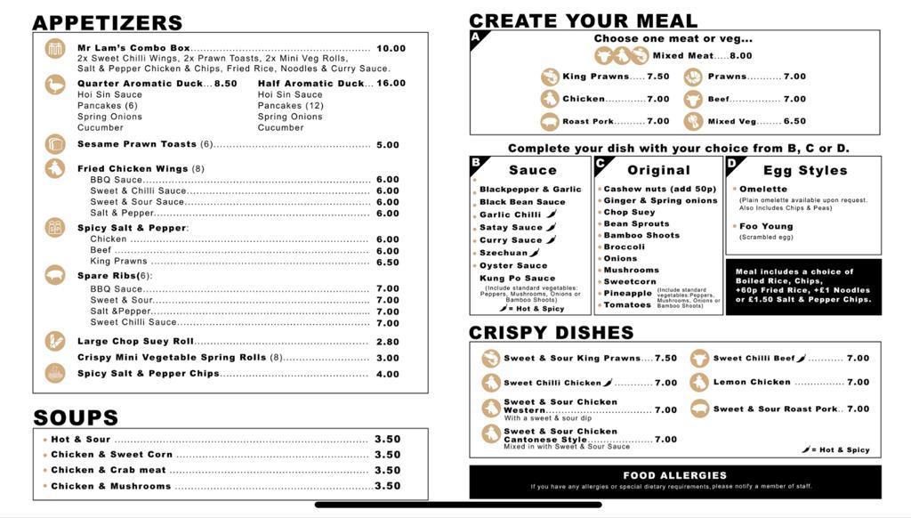 Menu at Chiu Kwan by Mr Lam fast food, Preston