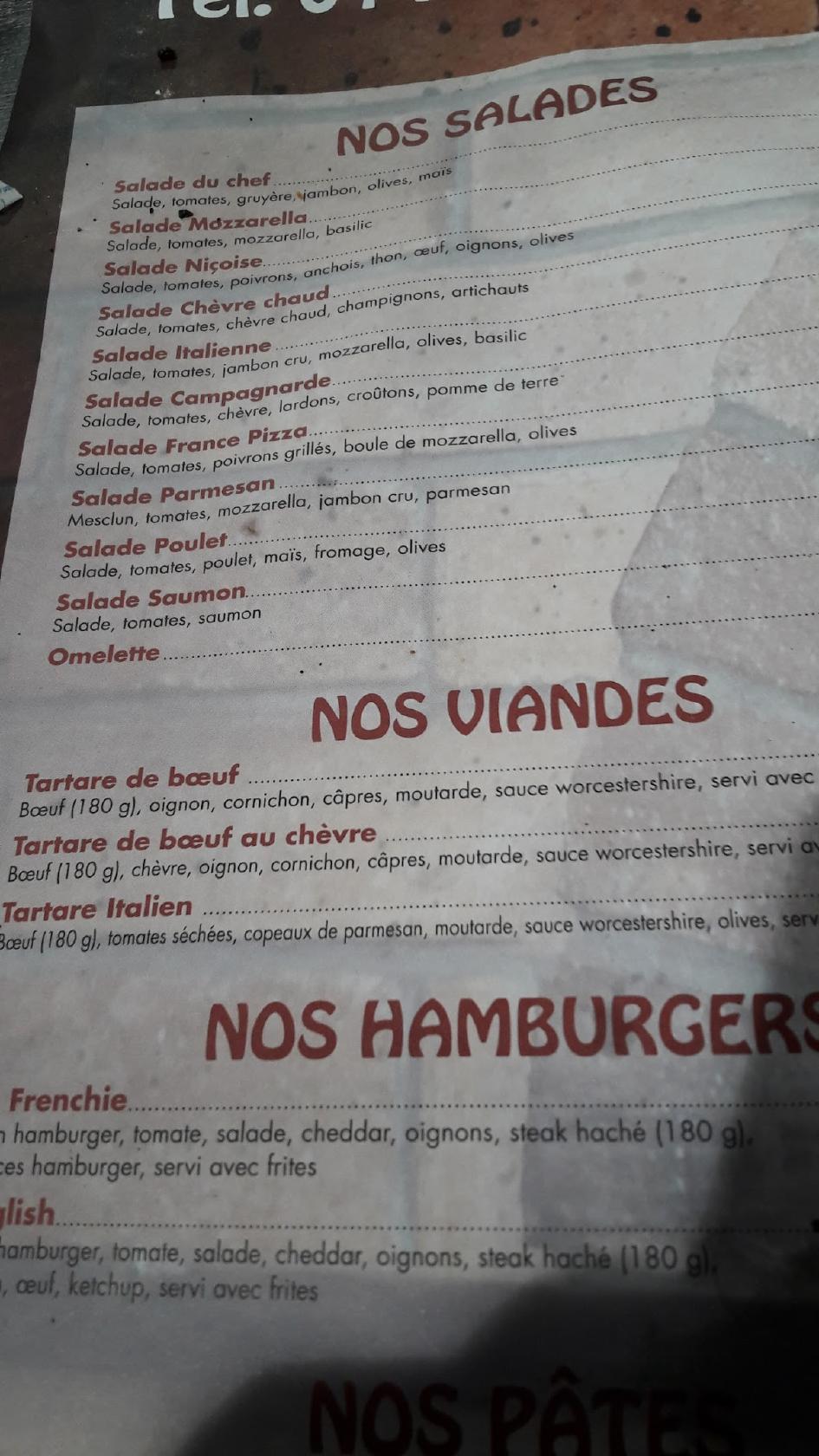 Menu at France Pizza restaurant, Contes