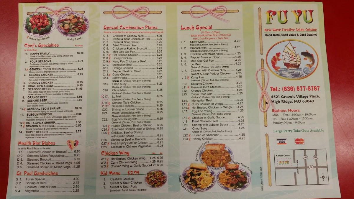 Menu at Fu Yu Chinese Kitchen restaurant, High Ridge