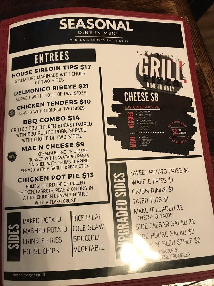 Menu at Generals Sports Bar and Grill, Weare