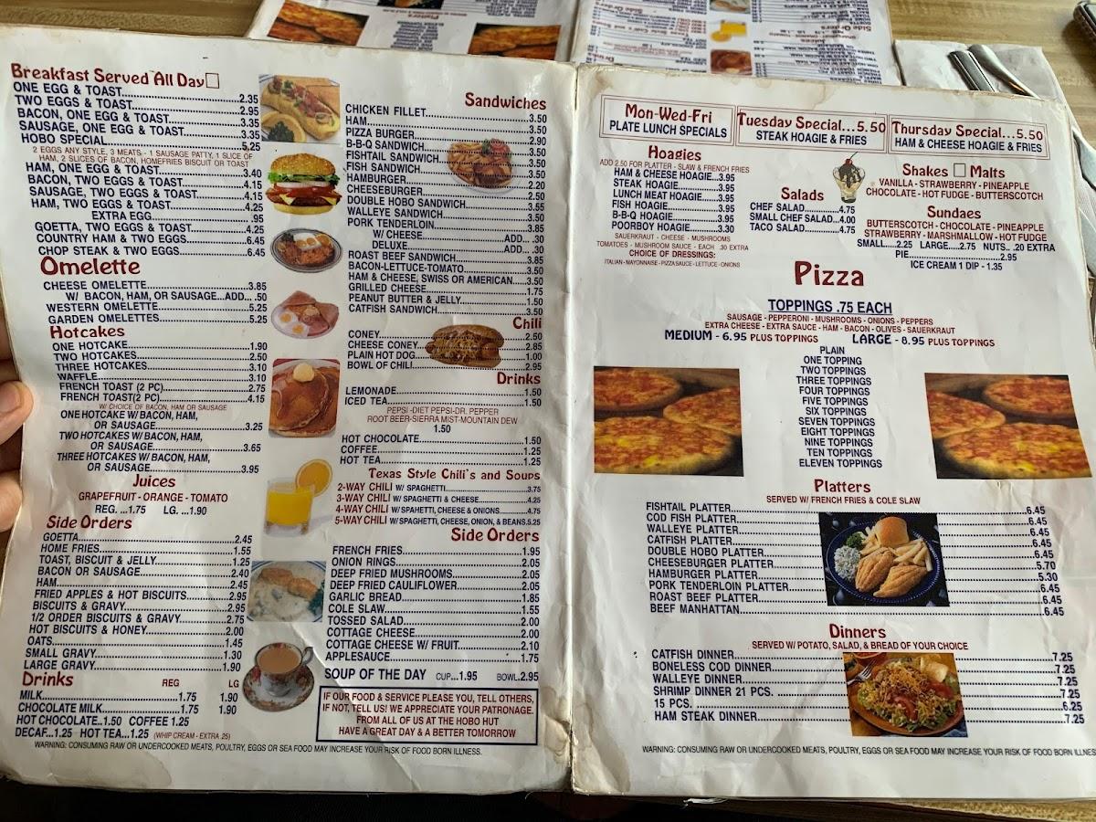 Menu at Hobo Hut pizzeria, Batesville