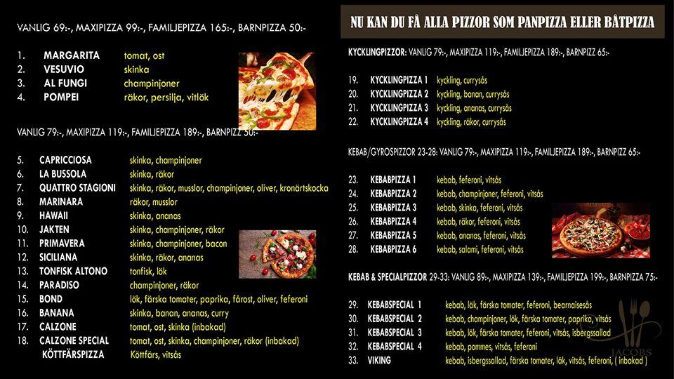 Menu at Jacobs restaurant, Katrineholm