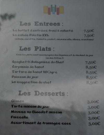 Carta del pub y bar Le Palatin, Lyon