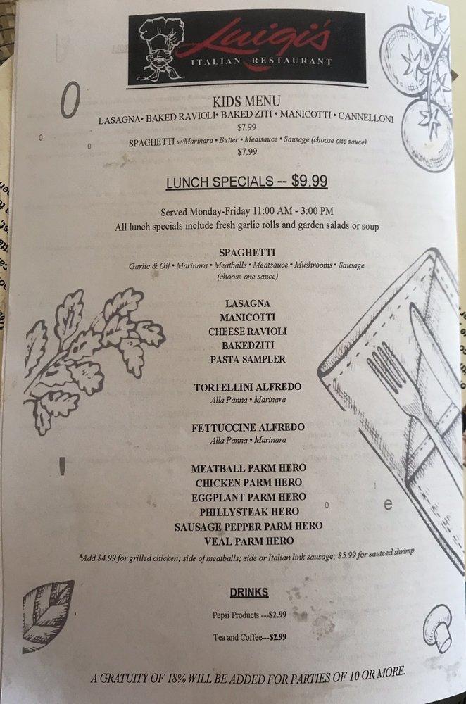 Menu at Luigi's ITALIAN RESTAURANT, Castroville