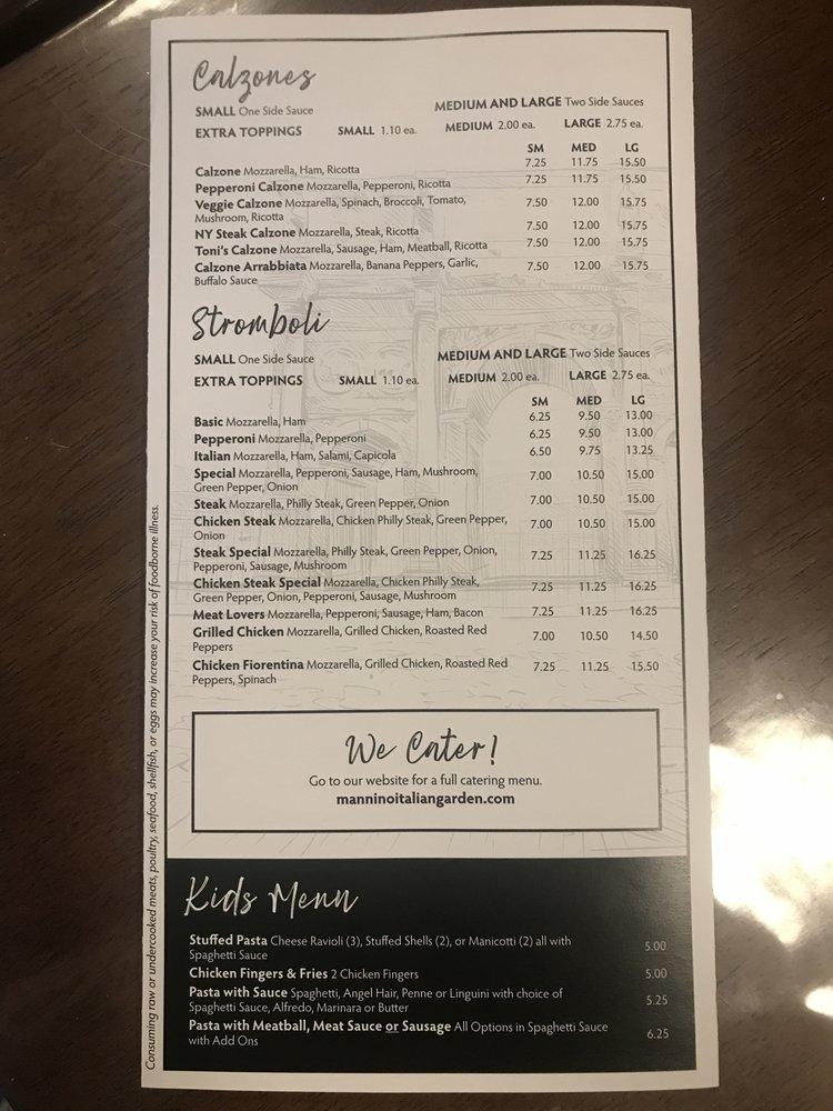 Menu at Mannino Italian Garden restaurant, Meadville