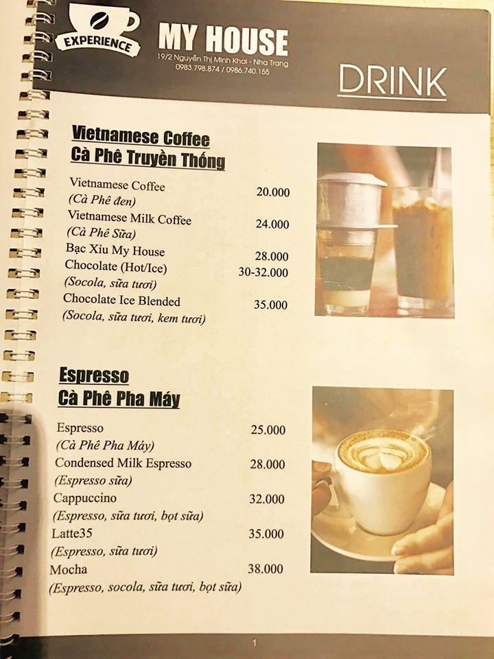 Menu at My house coffee cafe, Ninh Hòa, 65QV+8RJ