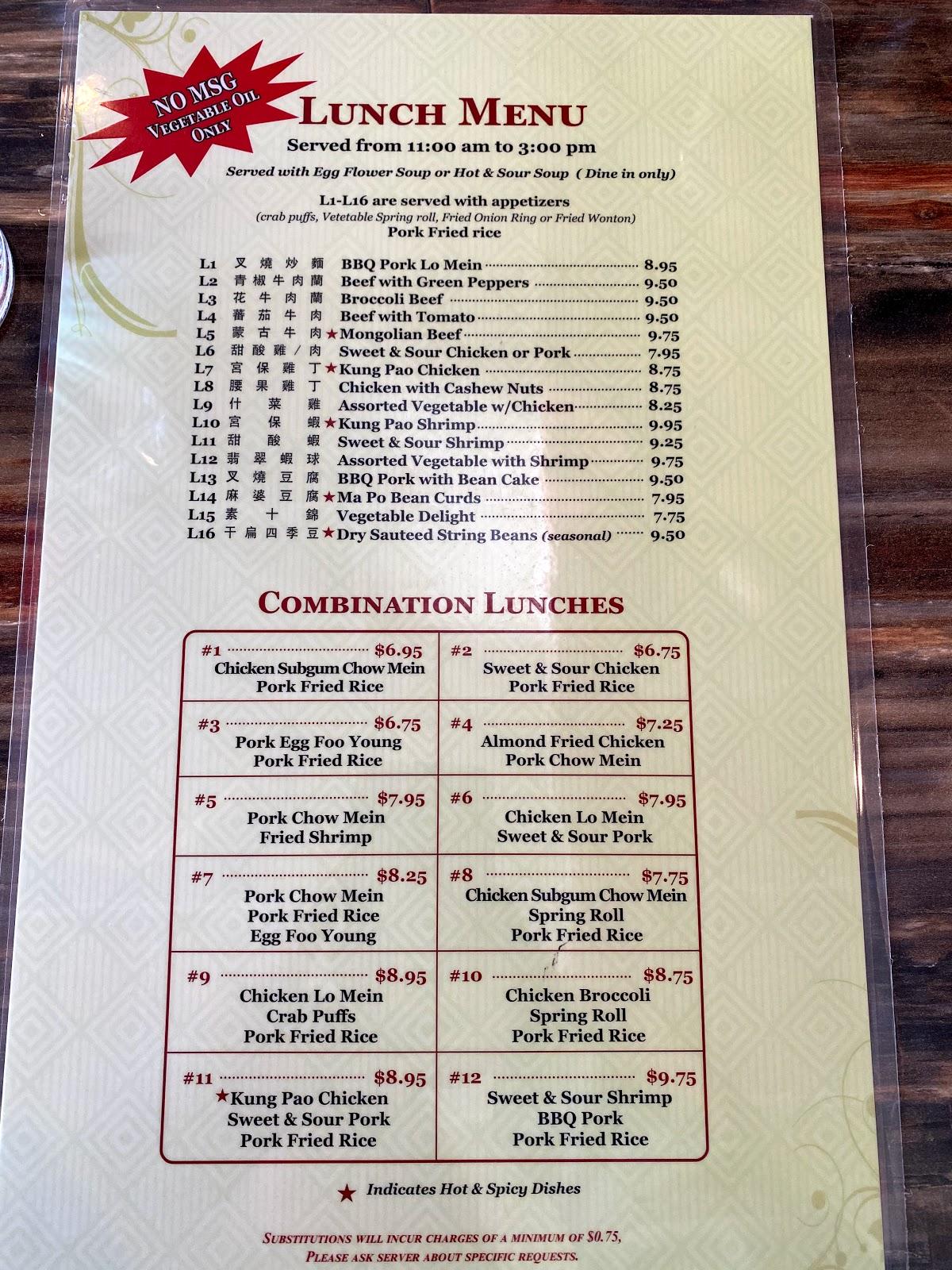 Menu at New Hing's Restaurant, Oregon City