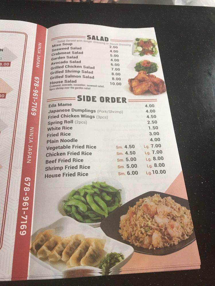 Menu at Ninja Japan restaurant, Union City