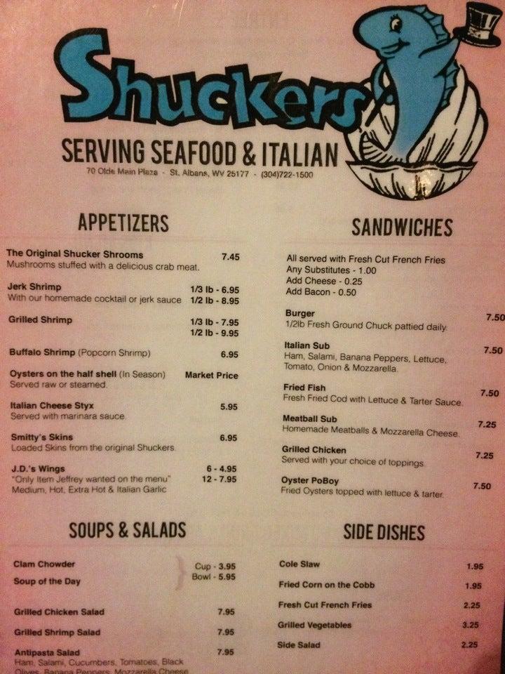 Menu at Shuckers restaurant, Saint Albans