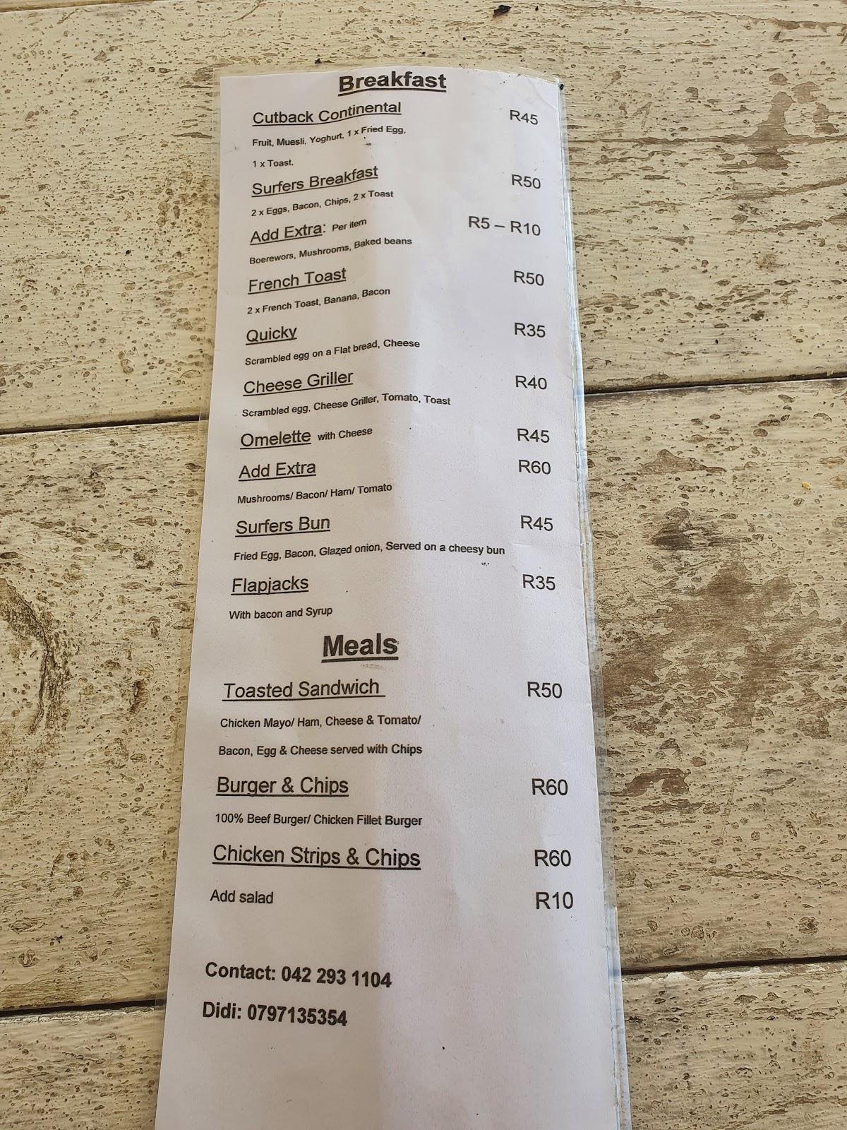 Menu at Strandloper restaurant, Jeffreys Bay